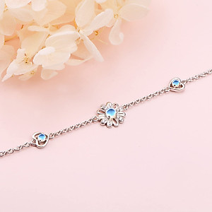 Yearace Sterling Silver Daisy Bracelets for Women, Created Moonstone Daisy Flower Bracelet Jewelry Gift, Adjustable Chain 7+2"
