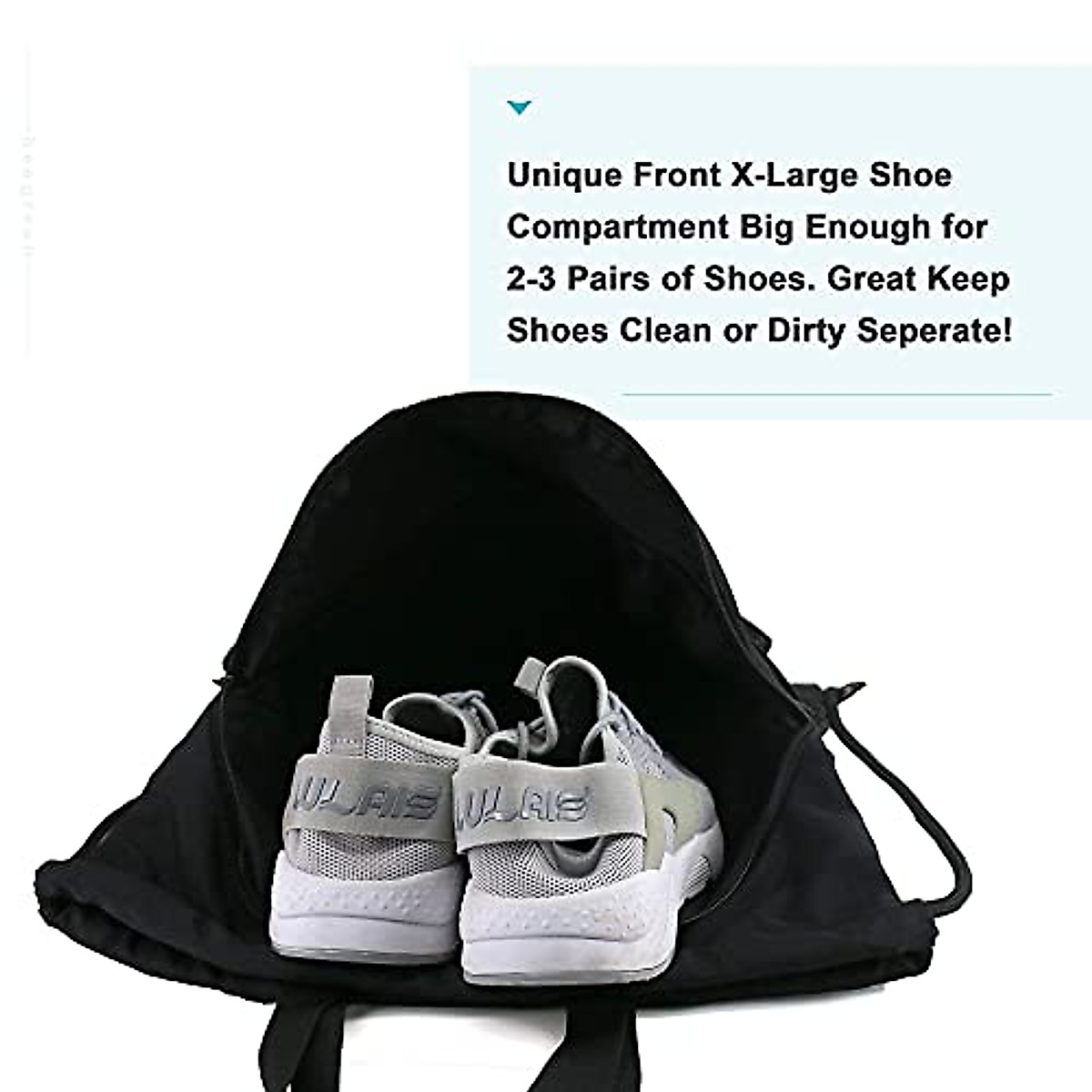 BeeGreen Drawstring Backpack Bag with Shoe Compartment X-Large Black Gym Sports String Cinch Backpack Athletic Sackpack with Front Inside Zipper Pockets