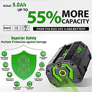 【UPGRADE!】56V 5.0Ah Replace Battery for EGO Power+ BA1400T Battery Lithium Ion Battery Compatible with 56V Power Tools CS1604 CS1804 CS1403 HT2400 LB6504 LB5804 Tools【NOT FOR Power Station PST3040 !】