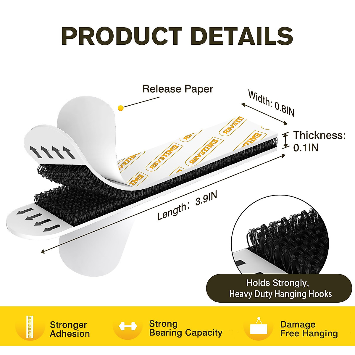 EMITEVER Picture Hanging Strips Heavy Duty, Damage Free Hanging Picture Hangers for Walls, Picture Hanging Kit, Hanging Hooks Without Nails, Black Adhesive Poster Wall Strips 20-Pairs (40 Strips)