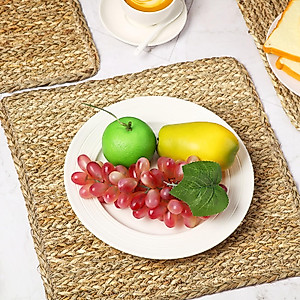 Jinei 12 Pcs Jute Braided Placemats Square Jute Placemats Rattan Straw Woven Placemats 14x14 Inch Water Hyacinth Woven Placemats Boho Table Mats for Home Holiday Party Farmhouse Dining Table