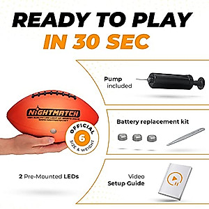 NIGHTMATCH Glow in The Dark Football - Ultra Bright Waterproof LED Light Up Football - Pump & Batteries incl. - Official Size 6 LED Football for Indoor & Outdoor - Ideal Gift for Kids, Youth & Adults