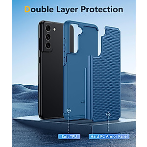 JXVM for Samsung Galaxy S21 FE Case: Dual Layer Protective Heavy Duty Cell Phone Cover Shockproof Rugged with Non Slip Textured Back - Military Protection Bumper Tough - 6.4inch (Blue Navy)