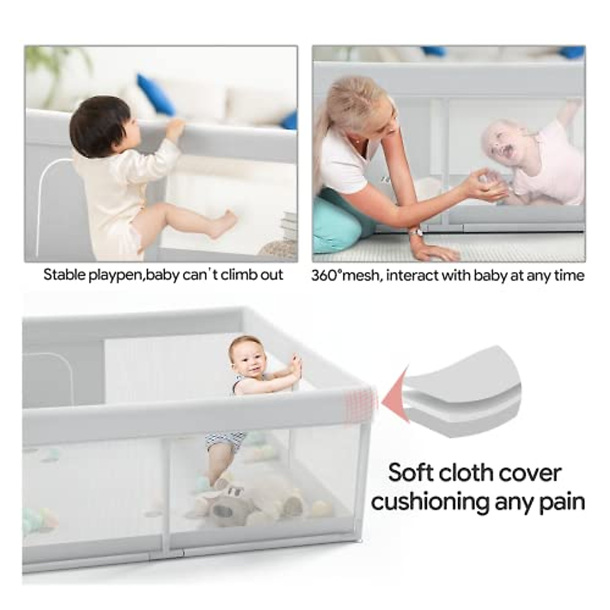 Fodoss Baby Playpen, Playpen for Babies & Toddlers, 47x47 Small Baby Play Pen,Toddler Playpen for Apartment,Play Yard for Baby,Baby Activity Play Fence, Extra Large Baby Playard, 47x47 Light Grey