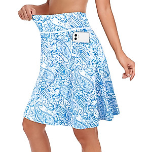 Fulbelle Skorts Skirts for Women, 20" Golf Tennis Skorts Skirts for Women Elastic Waistband with Pockets Paisley Blue X-Large