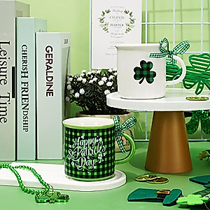Whaline 6Pcs St. Patrick's Day Mini Coffee Mug with Ribbon Green Black Plaid Shamrock Hat Truck Mini Mug Irish Holiday Tiered Tray Decor for Holiday Table Centerpieces Decor Housewarming Gift
