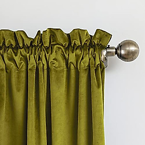 PLEASANT BOULEVARD | Velvet Curtains [2 Panels] Elegant Living Room Bedroom Nursery Window Drape Curtains for Room Darkening, Rod Pocket Style (52 x 84in, Olive Green)