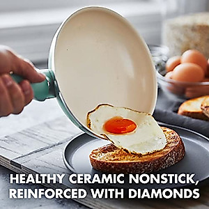 GreenPan Rio Healthy Ceramic Nonstick 7" 9.5" and 11" Frying Pan Skillet Set, PFAS-Free, Dishwasher Safe, Turquoise