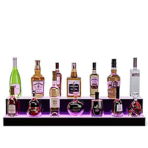 Oarlike LED Liquor Bottle Display Shelf 40 in 2 Step Acrylic Lighted Bar Shelf W/RF Remote Controller Home Commercial Bar Countertop Display Stand
