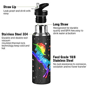 Kcldeci Unicorn Rainbow Galaxy Sports Water Bottle 20 Oz Straw Lid Leak Proof Vacuum Insulated Stainless Steel Hot Cold Double Walled Thermo Mug Tumbler Travel Cup Standard Metal Canteen