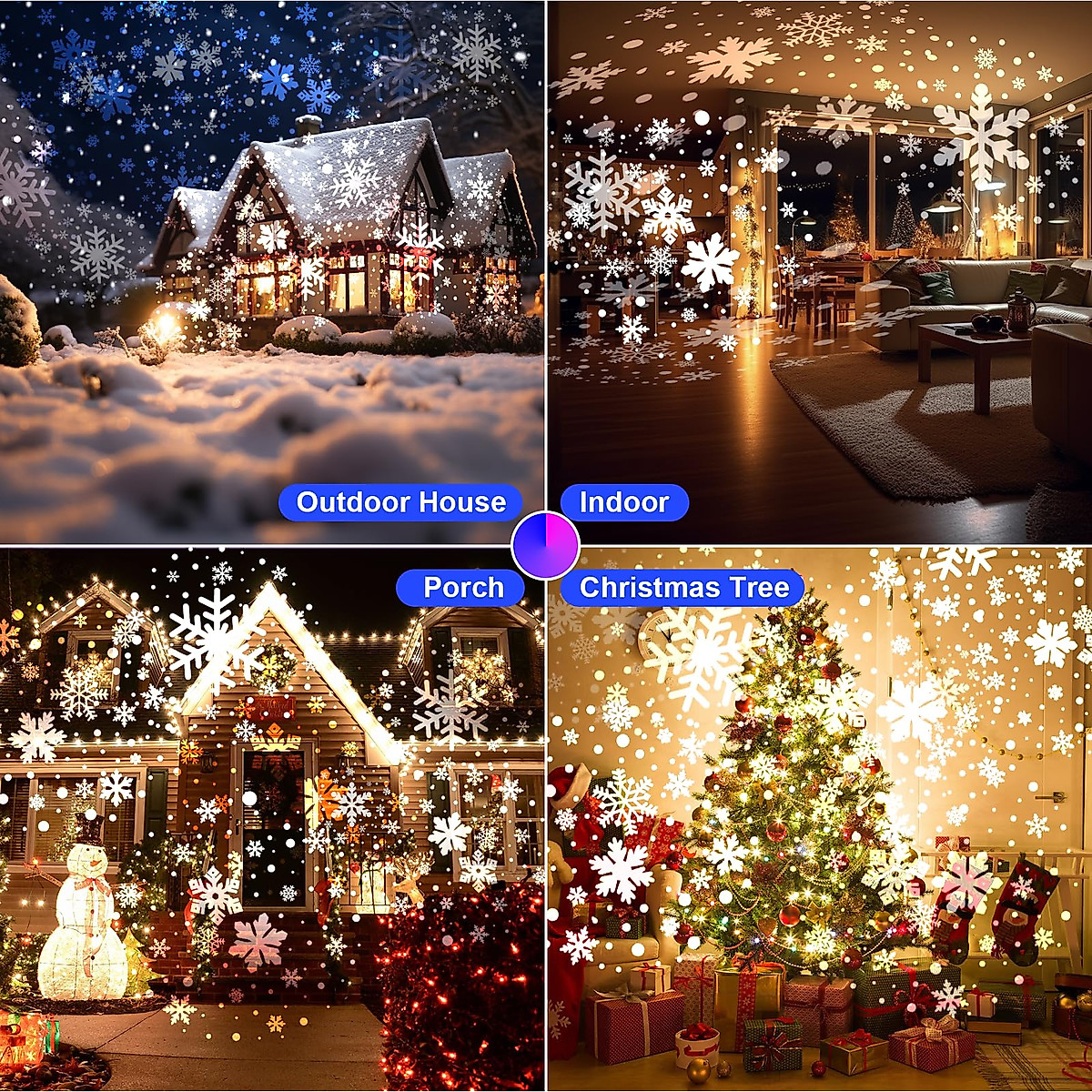 Outdoor Snowflake Projection Lights, IP65 Waterproof Christmas Snow Projector, Rotating Snowfall Projection Lamp for Halloween, Xmas, New Year, Parties, Weddings, and Patios