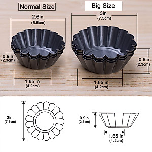 Amytalk 12 Packs Egg Tart Mold, Upgrade Bigger Size 3 x 0.9inch, Cupcake Cake Muffin Mold Tin Pan Baking Tool, Carbon Steel