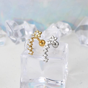 CM Crareesi Mania Star Cartilage Earrings 16G Curved Helix Piercing Jewelry Silver Stainless Steel Forward Helix Piercing Jewelry Gold Tragus Earrings for Women