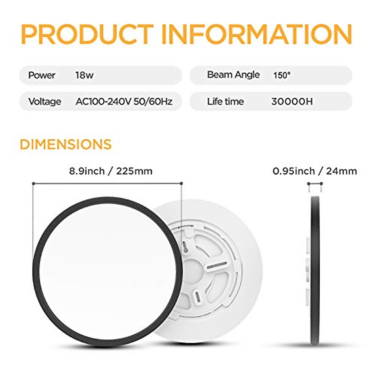 TALOYA LED Flush Mount Ceiling Light 5000k 8.9inch Round Black 18w=180w(Equivalent) Simple Lamp for Bedroom Hallway Kitchen Gallery Low Ceilings Areas