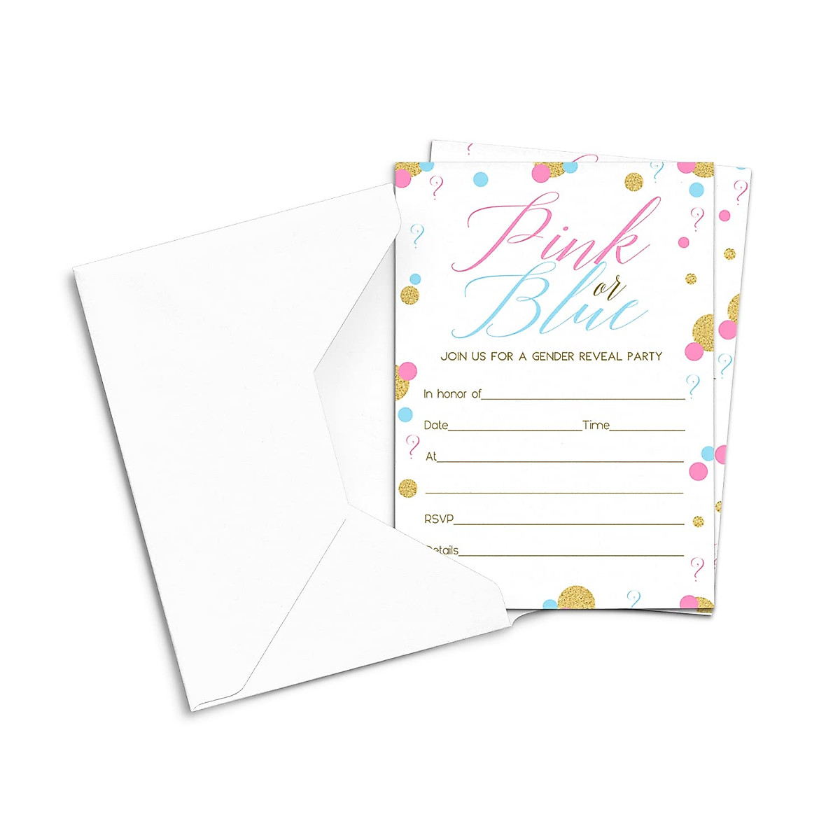 Abstract Gender Reveal Invitations with Envelopes (15 Pack) Blank Invites for Baby Revealing He or She Party – Pink and Blue Theme Boy or Girl – Fill-In Details on Printed Invite Card Set 4x6
