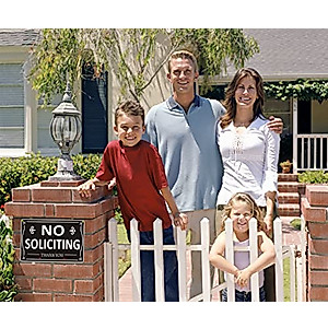 MongFun No Soliciting Sign with Stakes for Yard, 12" x 8" Rust Free Aluminum Sign with 16" Posts (Style A)