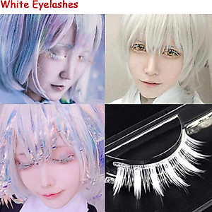 White False Eyelashes Halloween White Eye lashes Extension Tools Anime Cosplay Makeup Natural Looking Masquerade Party Eyelashes(White)