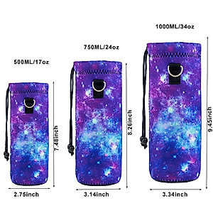 AORTDES Water Bottle Sling Case Bag Carrier Holder - 500ML/16.9oz Neoprene Water Bottle Sleeve Strap Cooler Cover Pouch for Men Women Travel Camping Walking Hiking Running(Purple Galaxy)