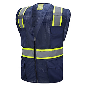 CAL PACIFIC Navy Two Tones Safety Vest,With Multi-Pocket Tool (Medium)