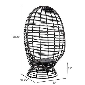 Outsunny Outdoor Wicker Egg Chair with Cushion, Lounge Chair Rattan 360 Degree Round Basket Chair for Backyard Garden Lawn Indoor Living Room, Brown