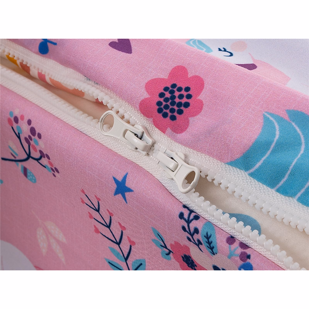 NTBED Unicorn Printed Zipper Bedding Sets Twin Lightweight Microfiber Floral Comforter Sets with Fitted Sheet Pillow Covers,Pink