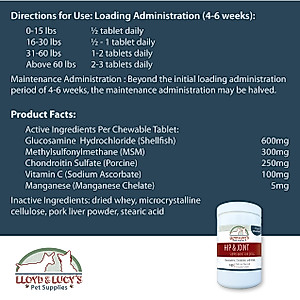 Lloyd & Lucy's Hip and Joint Supplement for Dogs - Chewable Multivitamin with Glucosamine, Chondroitin, MSM and Vitamin C - Healthy Liver Flavored Treat Pets Will Love - 180 Ct Tablets