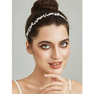 SWEETV Rhinestones Bridal Headband Silver Crystal Wedding Headpieces for Brides Hair Pieces for Bridesmaid Flower Girl Hair Accessories