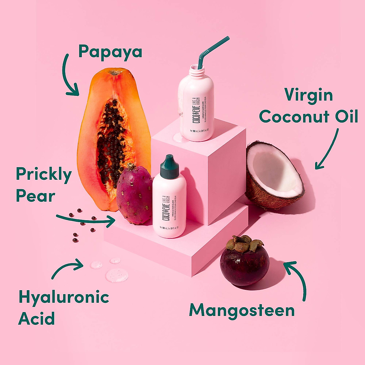 Coco & Eve Miracle Hair Elixir. Coconut Oil with Hyaluronic Acid Leave in Conditioner.Treatment for Dry Damaged Hair | Frizz control. Protects from Heat Styling