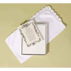 Wedding Handkerchief Poetry Hankie (Groom’s Mother to Bride) White, Lace Embroidered Bridal Keepsake, Beautiful Poem Card | Long-Lasting Memento for The Bride | Includes Gift Storage Box