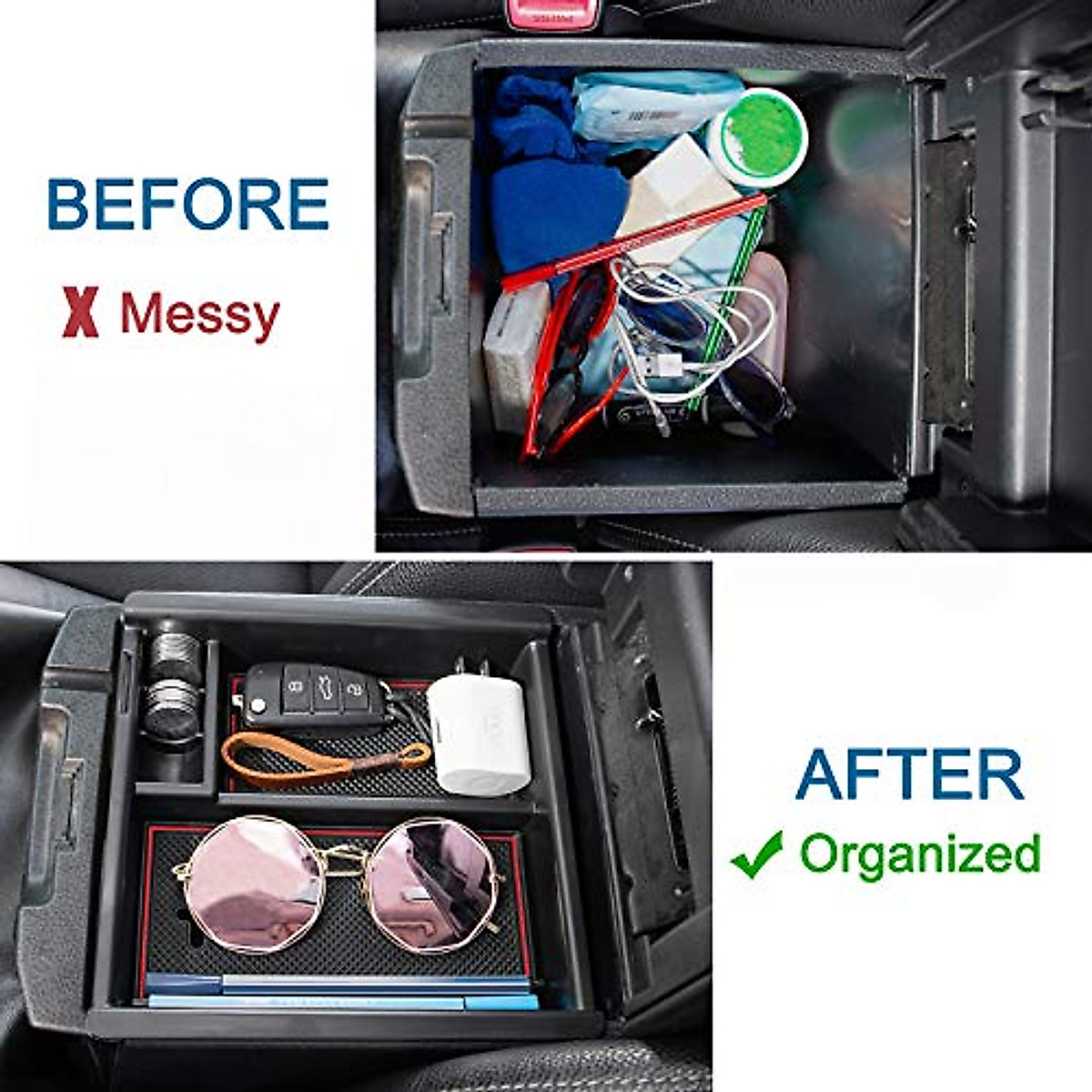 JDMCAR Compatible with Center Console Organizer 2023 Toyota Tacoma Accessories 2022 2021 2020 2019 2018 2017 2016,Tacoma Insert ABS Black Materials Tray - (Red Trim)