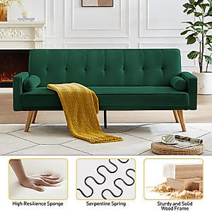 Anwickmak Blue Velvet Couch, Small Sleeper Sofa Love Seat Includes 2 Pillows, 58" Tufted Loveseat Sofa, 4 Golden Metal Legs, Mid Century Modern Sofas for Living Room and Bedroom (Beige)