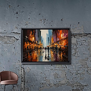 Abstract Wall Art Rain Modern Canvas Art Prints Girl Umbrella with Red Dress Walking in Street Figure Artwork, love