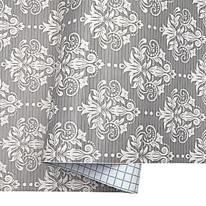 Yifely Gray-White Damask Shelf Liner Peel & Stick PVC Drawer Paper Covering Apartment Old Cabinets Shelves 17.7 Inch by 9.8 Feet Removable Countertop Decor