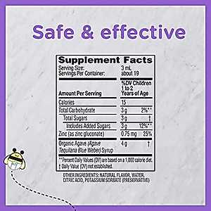 Zarbee's Baby Cough Syrup + Immune with Organic Agave + Zinc Natural Grape Flavor 2 Fl Oz
