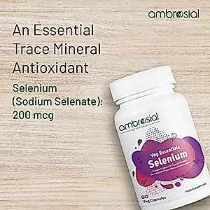 Ambrosial Selenium 200mcg | High Strength Antioxidant Supplement to Support Immune System, Heart Health & Thyroid Support (Pack of 1-60 Capsules)