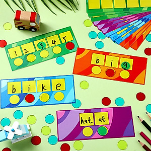 Sound Box Mats and Chips 24 Pcs Dry Erase Mats and 84 Pcs Chips Phonemic Awareness Phonics Games Reading Games EZread Sound Box Mats and Chips (Vivid Style,PVC)