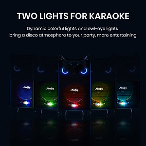 Moukey Karaoke Machine, PA System Woofer, Portable Bluetooth Speaker w/ 2 Wireless Microphones, Lyrics Display Holder, Party Lights & Echo/Treble/Bass Adjustment, Support TWS/REC/AUX/MP3/USB/TF/FM