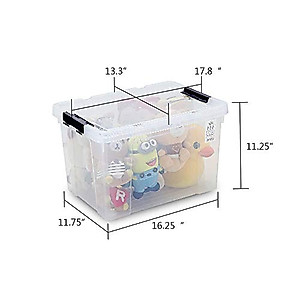 Ggbin 34 Quart Clear Storage Tote, Plastic Bin with Black Latch, 4 Packs