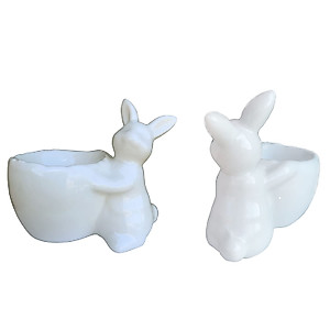 Easter Bunny Porcelain Egg Cup for Soft Hard Boiled Egg, Easter Bunny Rabbit Tealight Candle Holder for Easter Spring Decoration Dinner Dinning Room Table Centerpiece Décor