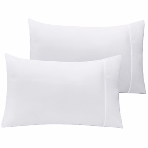 LuxClub Collection Pillowcases 2 Pack - Eco Friendly Wrinkle Free Cooling Pillow Cases with Satin Trim - Machine Washable Hotel Bedding Silky Soft - White Standard/Queen