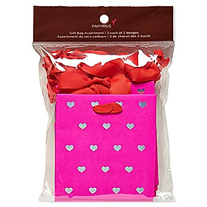 Papyrus 5" Small Gift Bags (Pink Stripes and Hearts) for Birthdays, Bridal Showers, Baby Showers and All Occasions (6 Bags)