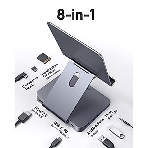 Anker USB C Hub for iPad (Gray), 541 USB-C Hub (6-in-1) with 4K HDMI Port, Multi-Function USB C Port & Anker 551 8-in-1 iPad USB C Hub, with Foldable Tablet Stand