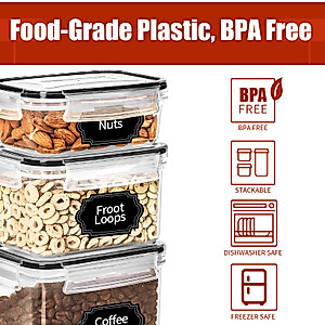 30 Pack Airtight Food Storage Containers for Kitchen Pantry Organization and Storage, BPA-Free, PRAKI Plastic Storage Canisters with Lids - Cereal, Flour and Sugar, Include 40 Labels, 6 Spoon & Marker