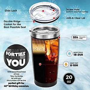 PAPAMOONA 40th Birthday Gifts For Men, 40 Year Old Wine Coffee Tumbler, Mug, Cup Present For Men, 1983 Birthday Gifts For Men, Turning 40 Gift Ideas For Man, Him, Her, Husband, Wife, Dad, Mom