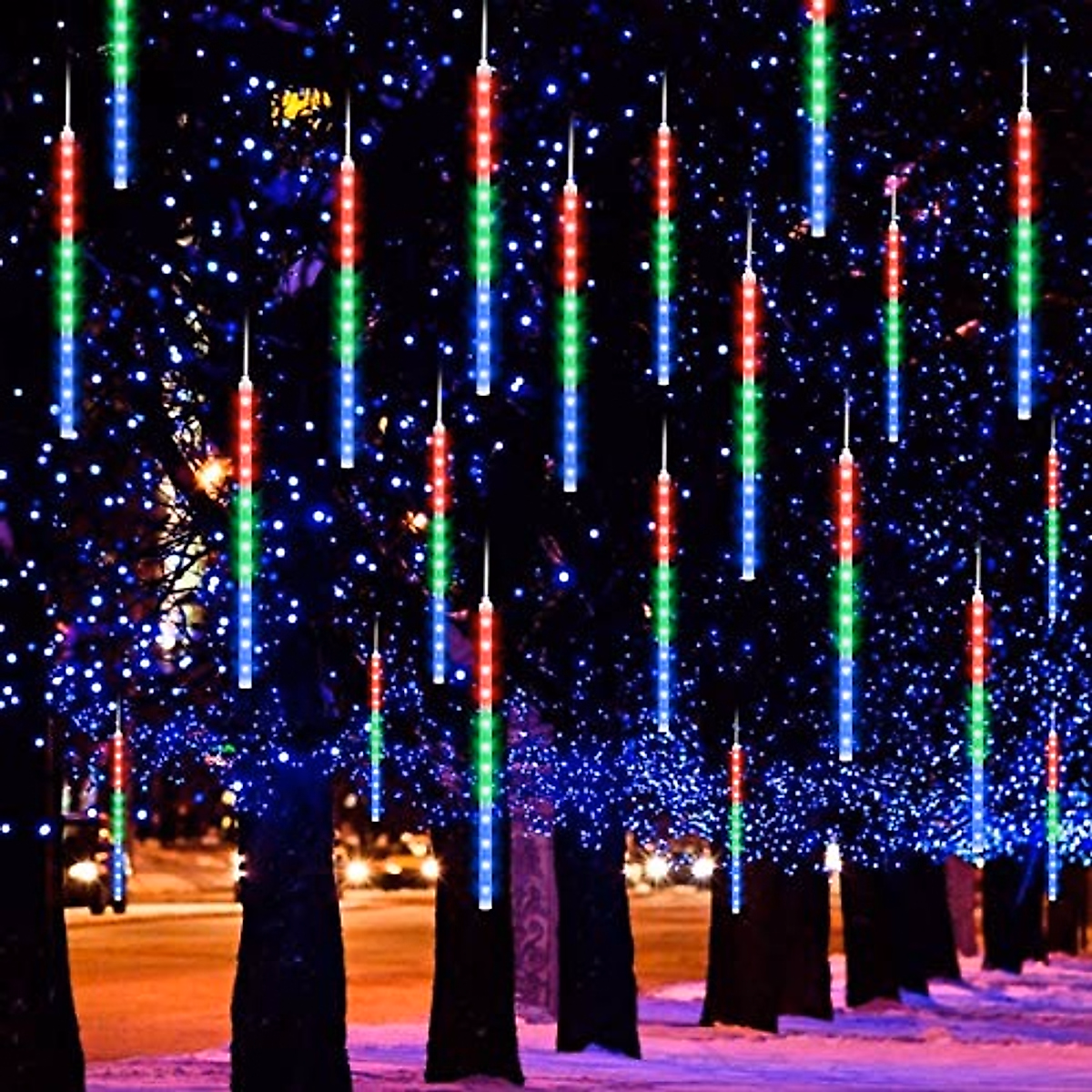 Number-One Meteor Shower Lights, LED Falling Rain Lights 30cm 8 Tube 192 LEDs Falling Raindrop Light, Waterproof Icicle Snow Fall String Lights for Xmas Tree Parties Wedding Garden (Multi-Colored)