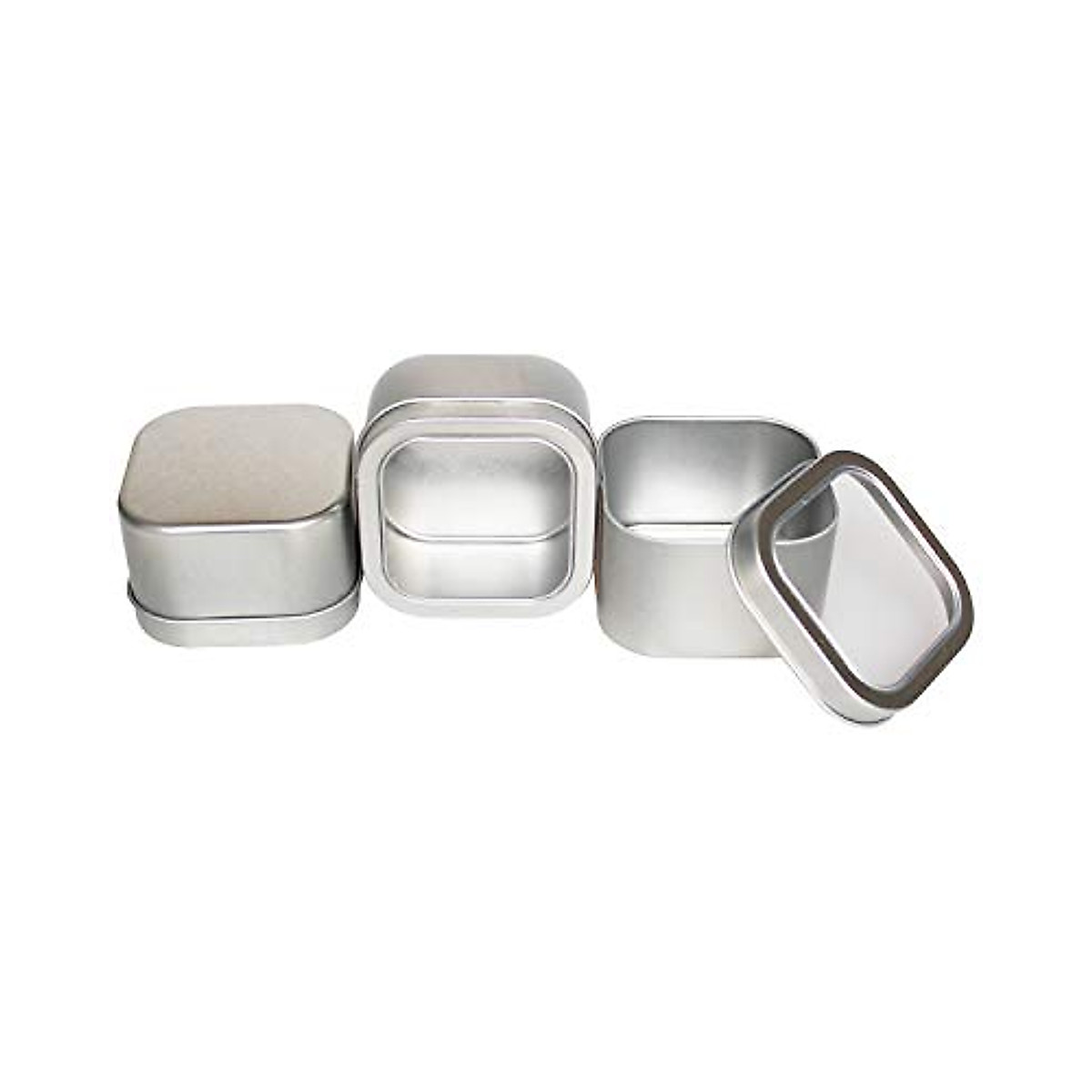 LJY Empty 4-Ounce Square Silver Metal Tins with Clear Window for Candle Making, Candies, Gifts & Treasures (9 Pack)