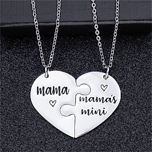 Nanafast 2 PCS Mother Daughter Necklaces Adjustable Stainless Steel Matching Heart Necklace Set Mother’s Day Valentines Gifts for Couples Mom and Daughter - mama