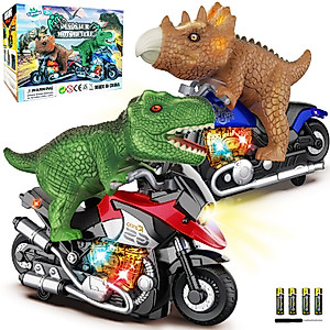 Dinosaur Toys for Kids 3-5 Dino Toy Cars, Kids Dinosaur Toys Toddler Boy Toys Vehicle Playsets with Flashing Lights for 5-7 Boys Girls, Boy Toys Age 3-5, Christmas Birthday Gifts for Kids 2 Pack
