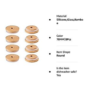 DOITOOL 8Pcs Bamboo Jar Lids with Straw Hole, Reusable Bamboo Lids for Beer Can Glass, 70mm Bamboo Mason Jar Lids with Straw Hole for Wide Mouth Mason Jar (8pcs)