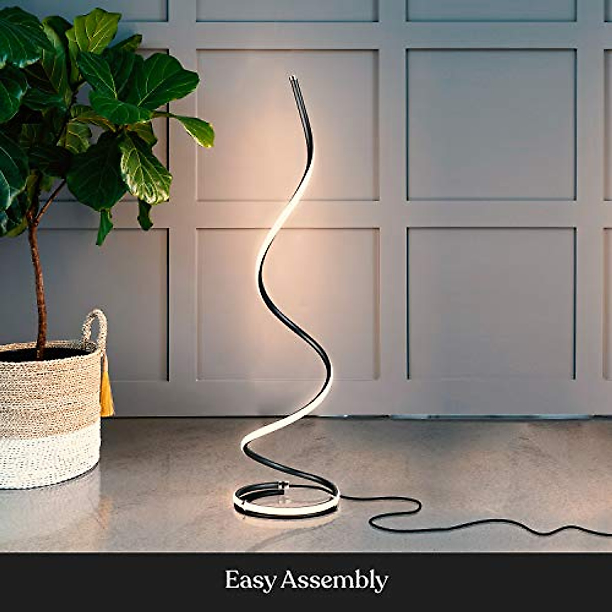 Brightech Allure Floor Lamp for Offices, 37” Bright LED Spiral Compact Lamp, Unique Curved Lamp for Living Rooms, Dimmable Standing Lamp with Built-in Dimmer, Great Living Room Décor – Jet Black